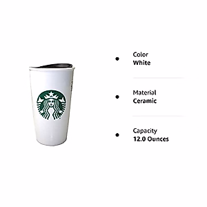 Starbucks Classic White and Green Coffee Traveler Tumbler Double Wall Ceramic Coffee Travel 12 oz