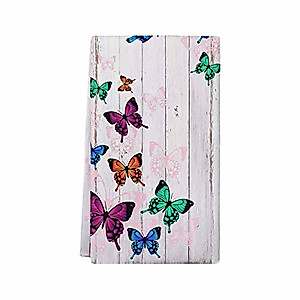 Big buy store Kitchen Towels Colorful Butterfly Dish Towels and Dishcloths Sets Decorative Tea Towel Farmhouse Wood Grain Absorbent Hand Towels for Kitchen Drying Bathroom Decor Gift 18x28 Inch