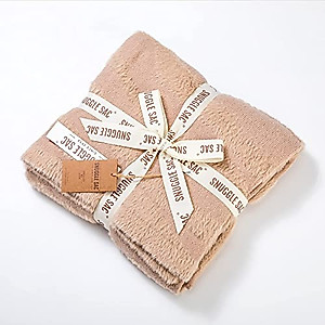 Snuggle Sac Luxury Feather Yarn Fluffy Throw Blanket 3D Hand Feeling Microfiber Super Soft Fuzzy Reversible Lightweight Cozy Decor Knitted Blankets with Natural Textured for Home Couch 50''x60 Beige