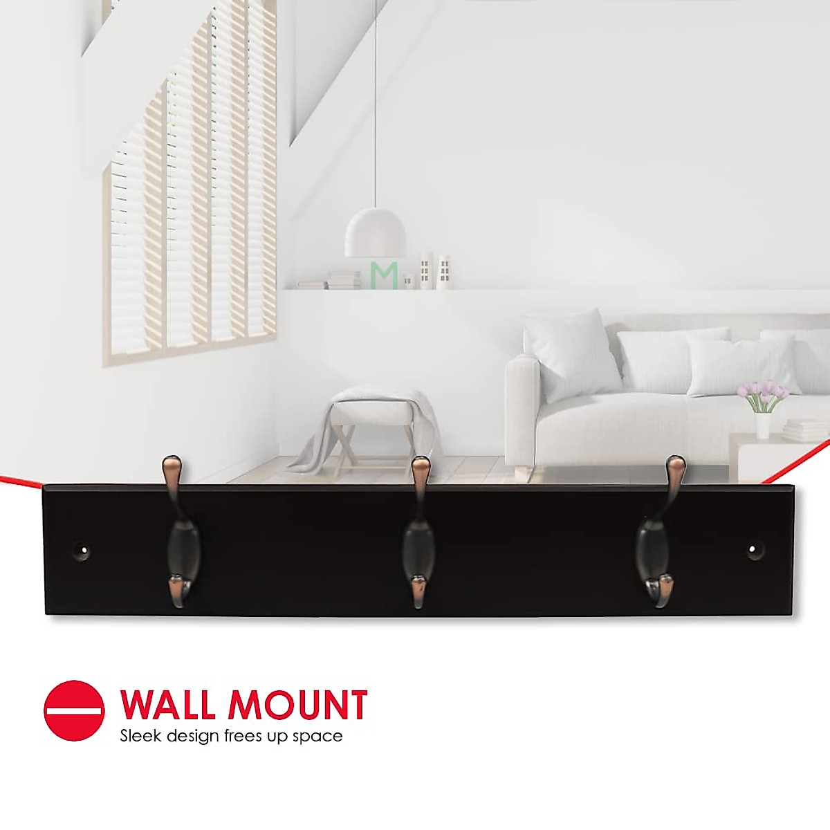 Home Basics Durable 3-Double-Hooks Wall Mounted Hanging Rack (Brown) | Place in Entry Way | Hanging in a Garage | Store Essentials Before You Leave The House