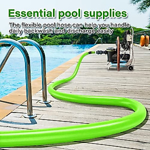 Jin&Bao 2 Inch Heavy Duty Pool Backwash Hose 25 FT with Clamp, Weather and Burst Resistant Swimming Pool Drain Hose, Pool Essentials Flexible Lay-Flat Discharge Hose for Water Disposal (Green-25ft)
