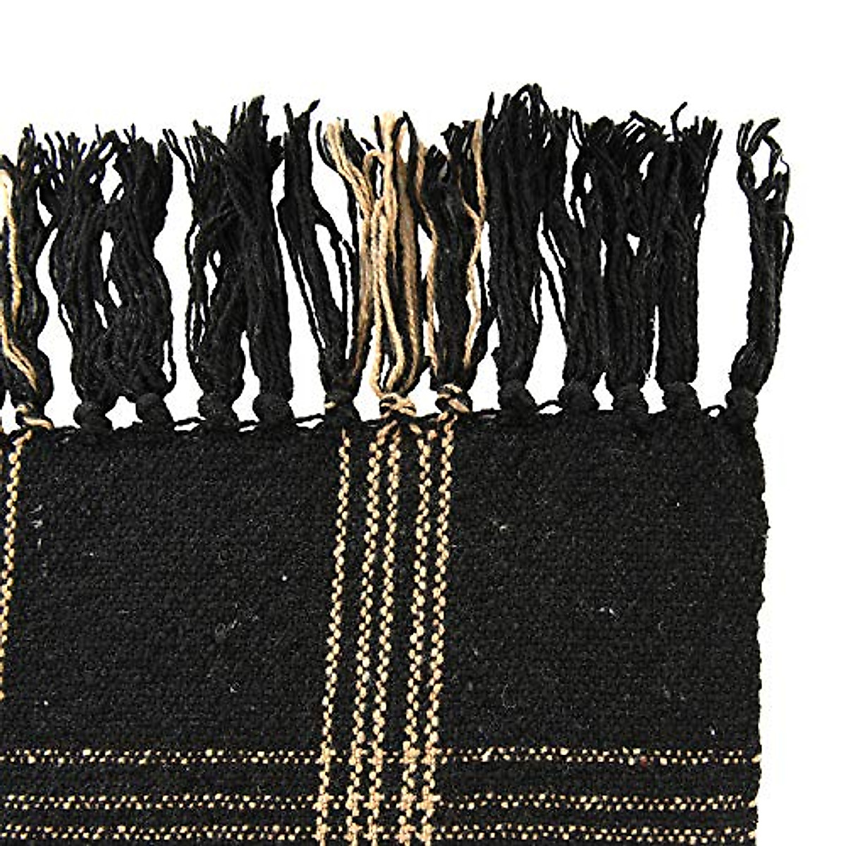 Creative Co-Op Plaid Black & Tan Fringed Woven Cotton Blend Throw 60 inch x50