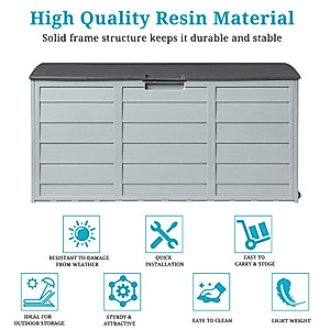 Outvita Deck Storage Box, 75 Gallon Durable Storage Container Bin Store Patio Cushions, Pool Toys and Yard Stools Outdoor Patio Garden for (Gray)