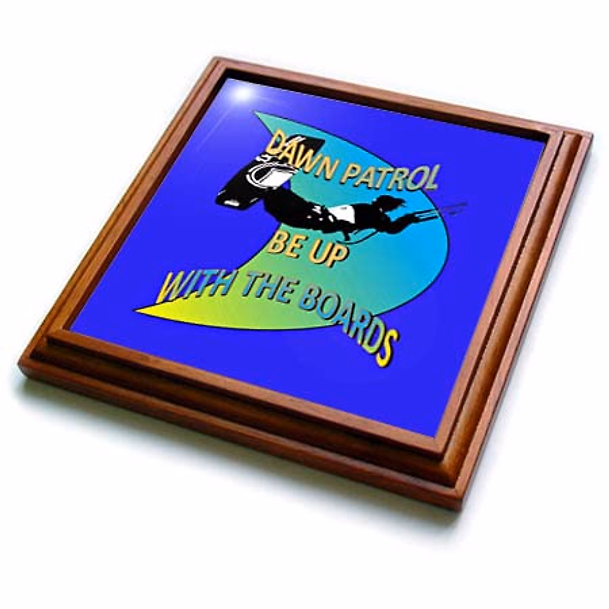 8x8 Trivet with 6x6 Ceramic Tile - Kitesurfer Action Extreme Sport Blue and Yellow Art Vector Art - Kitesurfing