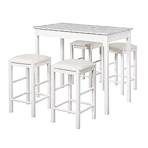 Linon White 3 Piece Faux Marble Tavern Set