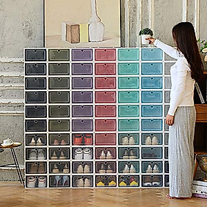 Shoe Box Organizer, Clear Flodable Shoe Storage Box with Lids Drop Front Sneaker Cases for Men Stackable Shoe Container Organizer for Entryway Bedroom Closets, Fits Men's Size 12, Pack of 12 (White)