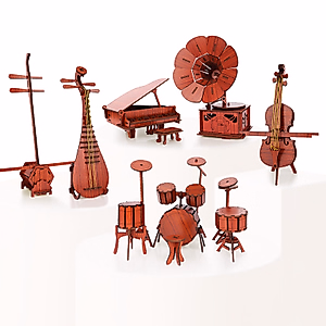 6-in-1 3D Puzzles Music Instrument Set for Adults/Kids with Piano, Gramophone, Drum-kit, Cello, Erhu, and Pipa, for Wooden Decorations, Wood Craft Jigsaw Puzzle for 6 Age up