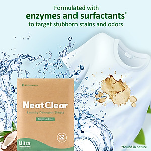 NeatClear Laundry Detergent Sheets - Travel Size - Fragrance Free 32 Strips (32 Loads) - Concentrated Liquidless Laundry Soap - No Mess - Space-Saving - for Travel, Apartments, Dorms, Sink