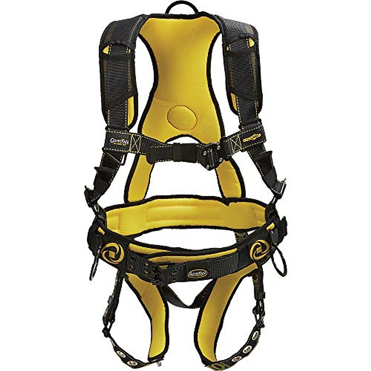 Guardian Fall Protection 21030 Cyclone Construction Harness with QC Chest/TB Leg/TB Waist Belt/Side D-Rings, Black/Yellow, Medium/Large