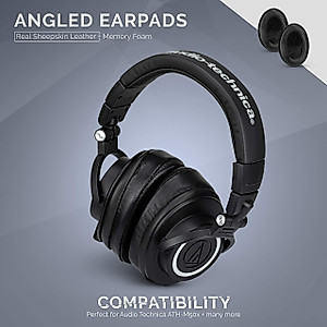 Brainwavz Sheepskin Leather Angled Memory Foam Earpad - Suitable for Large Over The Ear Headphones - AKG, HifiMan, ATH, Philips, Fostex