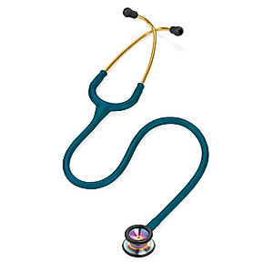3M Littmann Classic II Pediatric Stethoscope, 2153, Stainless Steel Rainbow-Finish Chestpiece, 28" Caribbean Blue Tube, Brass Stem, and Headset