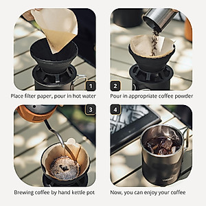 Vandroop Portable Pour Over Coffee Maker Set, Collapsible Silicone Coffee Dripper Set, Perfect for Travel, Camping, Home (BLACK CUP 2CUP)