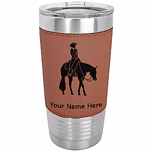 LaserGram 20oz Vacuum Insulated Tumbler Mug, Western Pleasure Horse, Personalized Engraving Included (Faux Leather, Dark Brown)