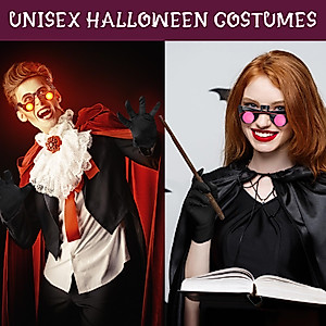 3 Pcs Halloween Glowing Grim Reaper Costume Accessories Set Black Full Face Mask Spandex Gloves with Glowing Eyes Glasses for Halloween Adult Masquerade Cosplay