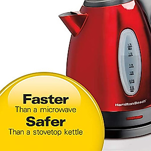 Hamilton Beach Electric Tea Kettle, Water Boiler & Heater, 1.7 Liter, Cordless Serving, 1500 Watts for Fast Boiling, Auto-Shutoff and Boil-Dry Protection, Red (40885)