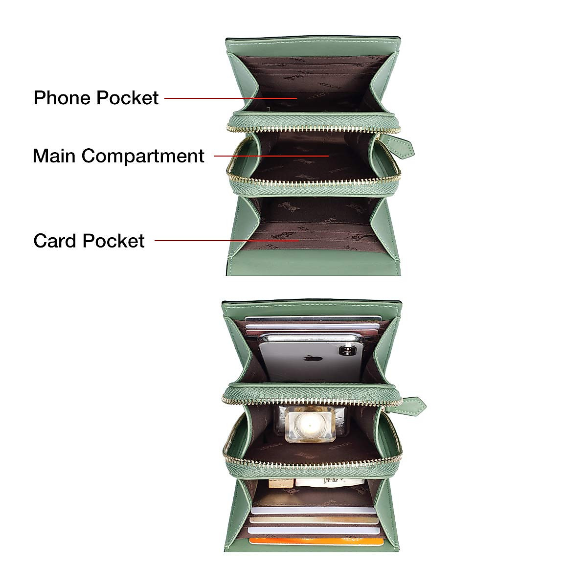 iFOXER Mini Crossbody Bags for Women, Genuine Leather Phone Purses with Credit Card Slots Ladies Small Shoulder Bags with Zip Around