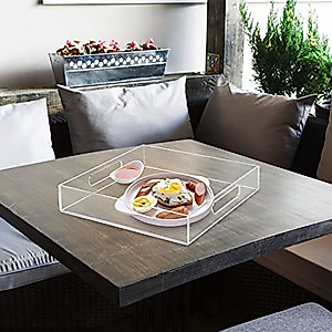 Acrylic Serving Tray with Handles, Spill-Proof Clear Breakfast Dinner Tray Decorative Tray Makeup Organizer Tray Countertop Coffee Table Tray for Living room, Bathroom, Bedroom, Kitchen - 12x12inch