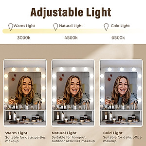 RoyalCraft Vanity with Lights, Makeup Vanity Desk with 3 Color Dimmable Lighted Hollywood Mirror, White Vanity with 4 Drawers, Large Dressing Table for Women Girls