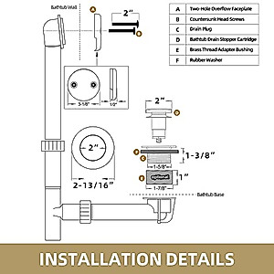 GETPRO Tub Drain Gold,Tip Toe Bath Tub Drain Kit with Two-Hole Overflow Faceplate,Bathtub Drain Trim Set Conversion Replacement Assembly with Universal Fine & Coarse Thread Brushed Gold