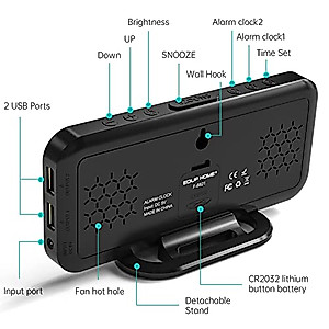 EDUP LOVE Digital Alarm Clocks, LED Mirror Electronic Clock, Snooze Mode, 12/24H, Adjust Brightness, Modern Desk & Wall Clocks for Bedroom Living Room Office - Black