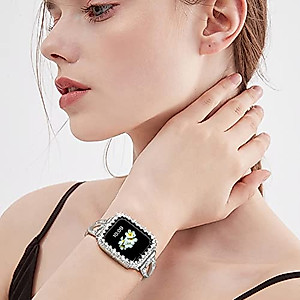 Bling Bumper Case Compatible with Apple Watch Series 6 5 4 Se 44mm,Diamond Protective Face Cover for Women,Hard PC Frame Protector for iWatch 44mm Silver