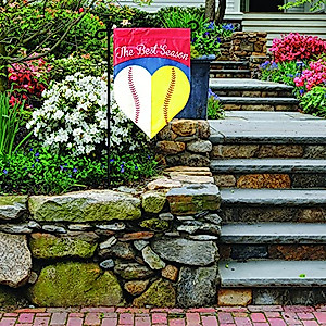 Magnolia Garden Best Season Softball Baseball 13 x 19 Red Poly Burlap Outdoor Hanging Flag