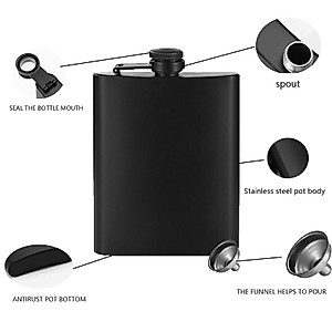 COOAK 3 Pack Hip Flasks for Liquor, Stainless Steel Leakproof Thin Flasks, 6 Oz, 8 Oz, 12 Oz with Funnel（Black）