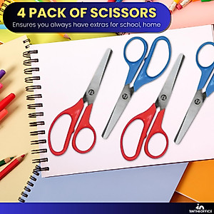 1InTheOffice Scissors for School Kids, Blunt Tip Scissors, Kids Blunt End Scissors, Kids Safe Scissors Kid Scissors Blunt Tip, Small Safety Scissors, Blue (2 Pack)