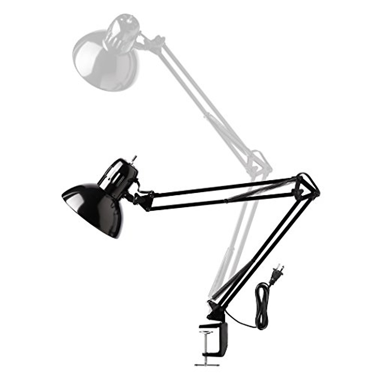 Globe Electric 56963 32" Multi-Joint Desk Lamp, Metal Clamp, Black, On/Off Rotary Switch on Shade, Partially Adjustable Swing Arm, Home Office Accessories, Lamp for Bedroom, Home Improvement