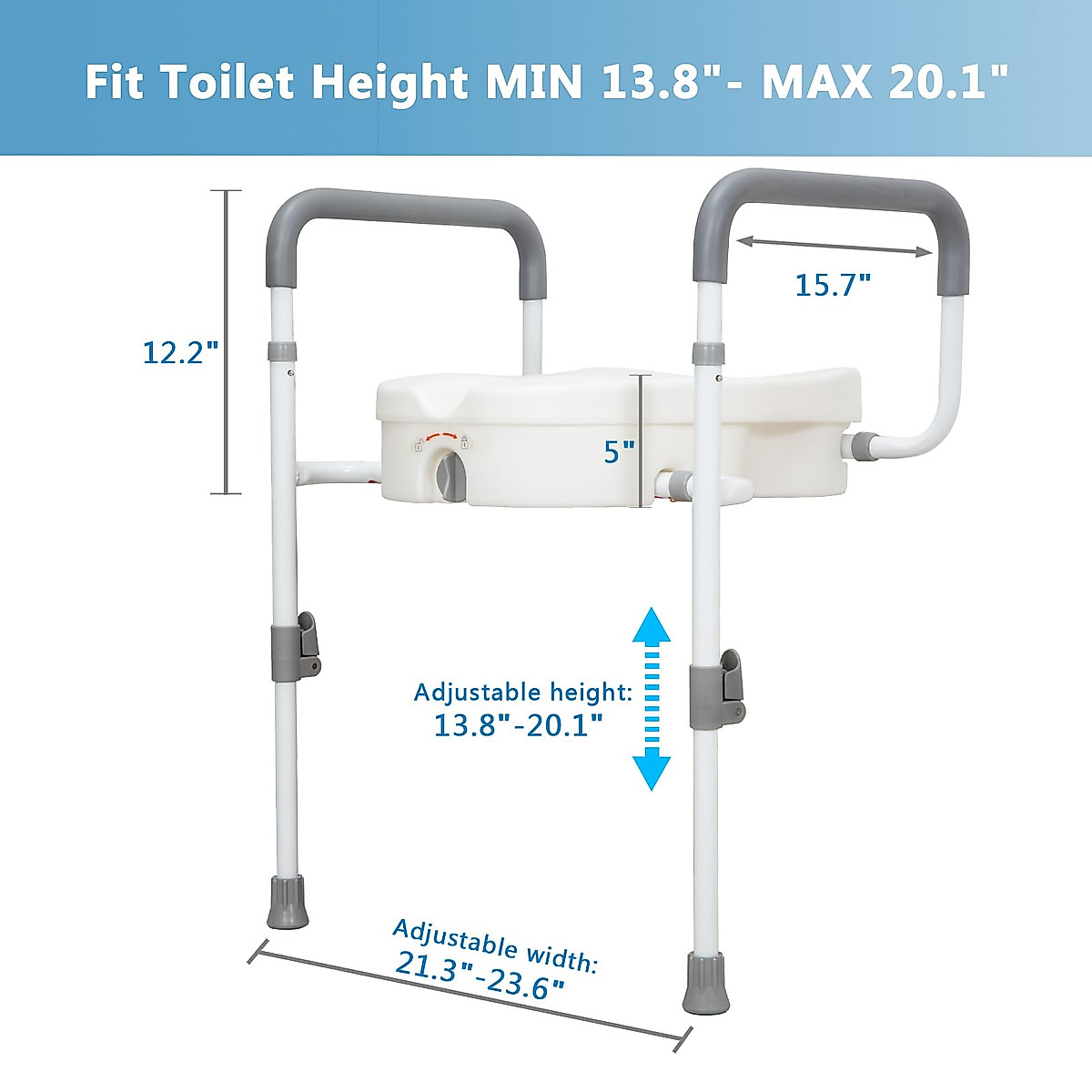 WeHwupe Raised Toilet Seat with Handles for Elderly - Toilet Seat Risers for Seniors with Adjustable Padded Arms - Elevated Toilet Safety Seat for Standard or Elongated Commode