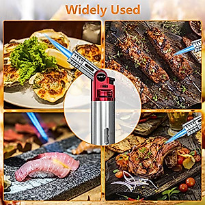 ZEBRE Butane Torch with Fuel Gauge, Refillable Kitchen Torch Lighter with Safety Lock and Adjustable Flame & Tube, Culinary Torch for Desserts, Creme Brulee, BBQ and Baking (Butane Gas Not Included)