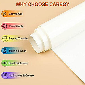 CAREGY Iron on Vinyl Heat Transfer Vinyl Roll HTV (12''x9',White)