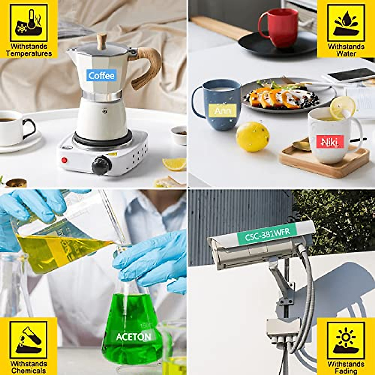 GREENCYCLE Compatible for Brother P-Touch TZ TZe Label Tape 18mm 0.7" 3/4-Inch White on Clear/Black/Red/Blue/Green, Black on Gold for PT-P710BT PTD400 PTD400AD PTD600 PT-P700 Label Maker-6 Pack