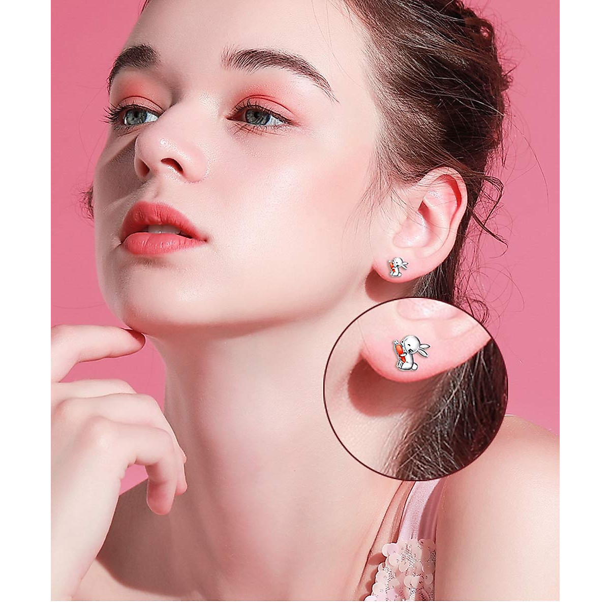 Easter Gifts Bunny Stud Earrings for Women Lady 925 Sterling Silver Rabbit with Carrot Earrings Cute Animal Jewelry (Bunny & Carrot Earrings)