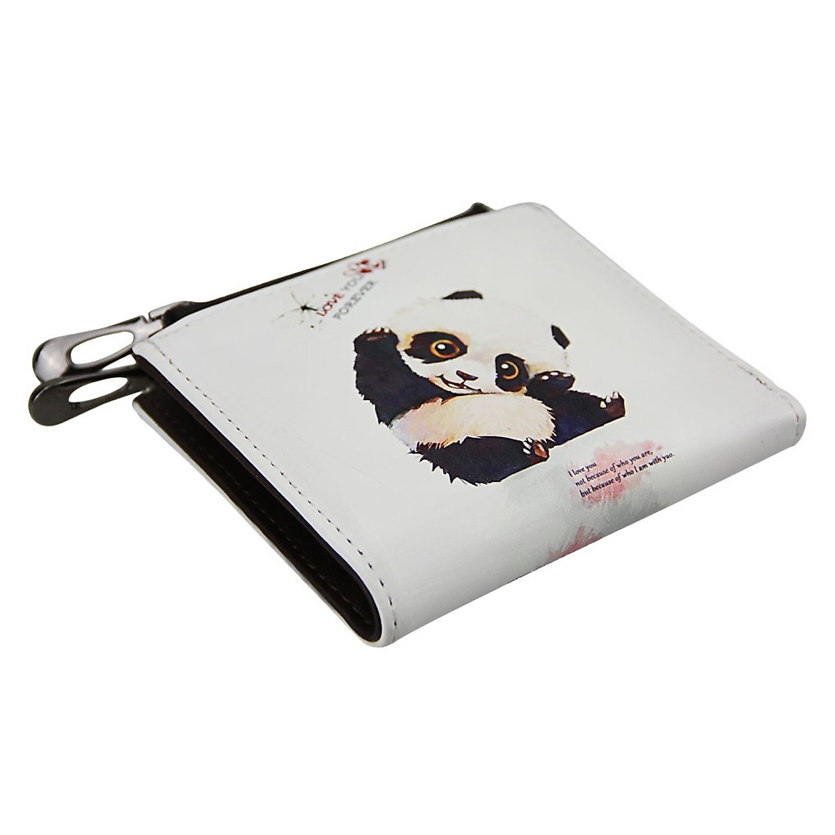 Fakeface Zippered PU Leather Short Bi-fold Mini Wallet Card Cash Purse Holders Money Clip, Panda, One Size