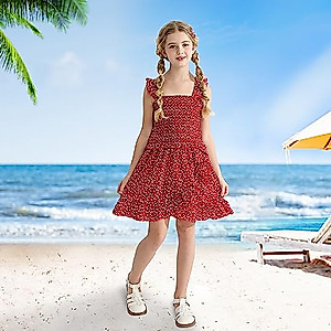 CARETOO Girl's 2 Piece Outfit Sleeveless Tops+ Ruffle Bow Skirt Sets Toddler To Big Girls Kid Clothes Set 4-14 Years Old (Red,8-9 Years)