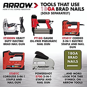 Arrow BN1810CS 18-Gauge Steel Brad Nails for Molding, Cabinets, Framing, Trim, and Finishing, Safe to Use with Electric or Battery Powered Nailers, Steel, 5/8 Inch, 1000 Pack