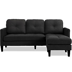 TOBYUL L-Shaped Couch with Reversible Chaise，Convertible Sectional Sofa Couch，Modular Couch Set，Living Room Furniture Sets，Couches for Living Room Apartment and Small Space (Black)