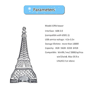 64GB Tower USB Flash Drive with Gift Box, Leizhan Tower Shape Metal Thumb Drive Memory Stick Creative Gift Pendrive Zip Drive, Silver