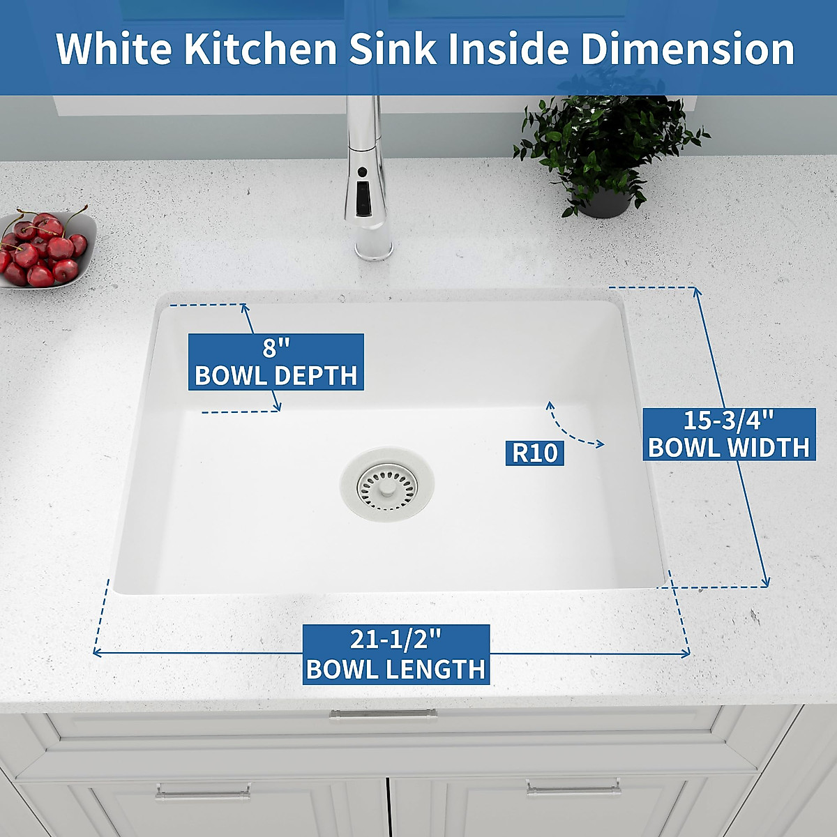 MONSINTA Bar Sink, Undermount Kitchen Sink, 23 Inch White Bar Sink, Bar Sink Undermount With Accessories, Granite Kitchen Sink, White Sink Kitchen
