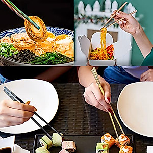 EMRSTORES Stainless Steel Chopsticks - Laser Engraved Premium Multicolor Reusable Chopsticks - 5 Pairs Dishwasher Safe Metal Chopsticks - Easy to Use - Square Lightweight Chop Sticks - Gift Set