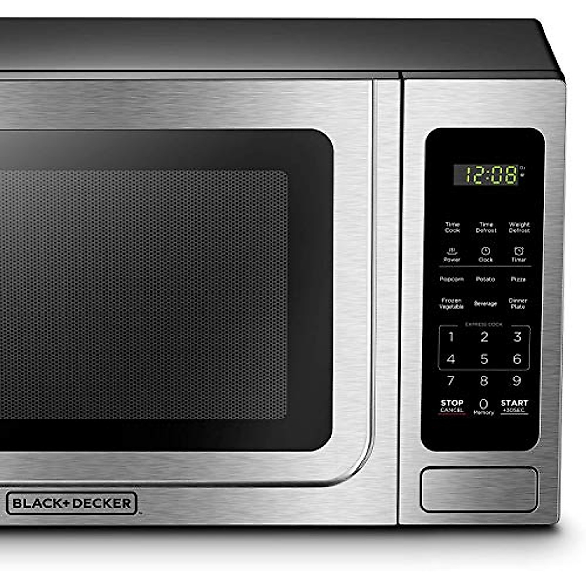BLACK+DECKER EM036AB14 Digital Microwave Oven with Turntable Push-Button Door, Child Safety Lock, Stainless Steel, 1.4 Cu.ft