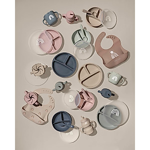 Hippypotamus Silicone Transition Cups - Squeeze-Proof Toddler Cups With Straw & Lid - Removable Handles - Set of 2 (Sage/Fog)