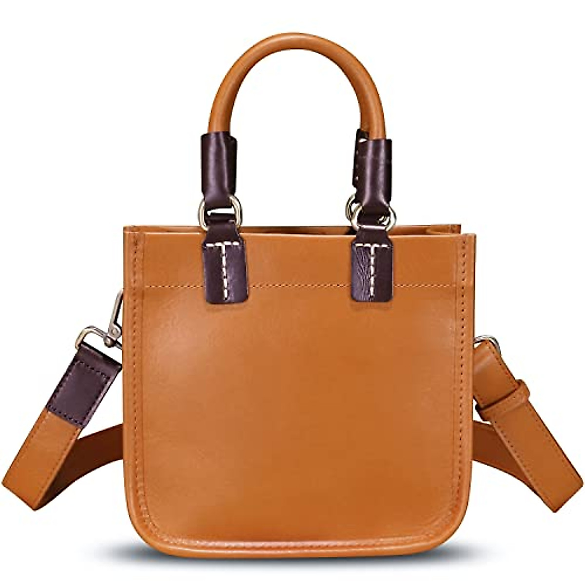 Genuine Leather Small Phone Bag Top Handle Handbag for Women Little Vintage Shoulder Bag Handmade Tiny Crossbody Satchel (Brown)