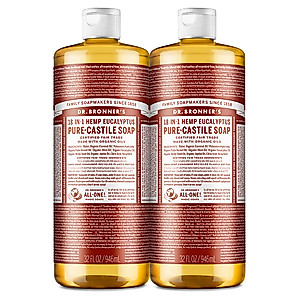 Dr. Bronner's - Pure-Castile Liquid Soap (Eucalyptus, 32 ounce, 2-Pack) - Made with Organic Oils, 18-in-1 Uses: Face, Body, Hair, Laundry, Pets and Dishes, Concentrated, Vegan, Non-GMO