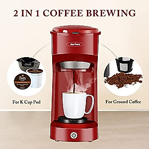 X WINDAZE Single Serve Coffee Maker for K Cup Pod & Coffee Ground, Mini One Cup Coffee Brewer with Filter 6-14oz Reservoir Strength Control,Small Coffee Machines for Office Home Kitchen (Red)