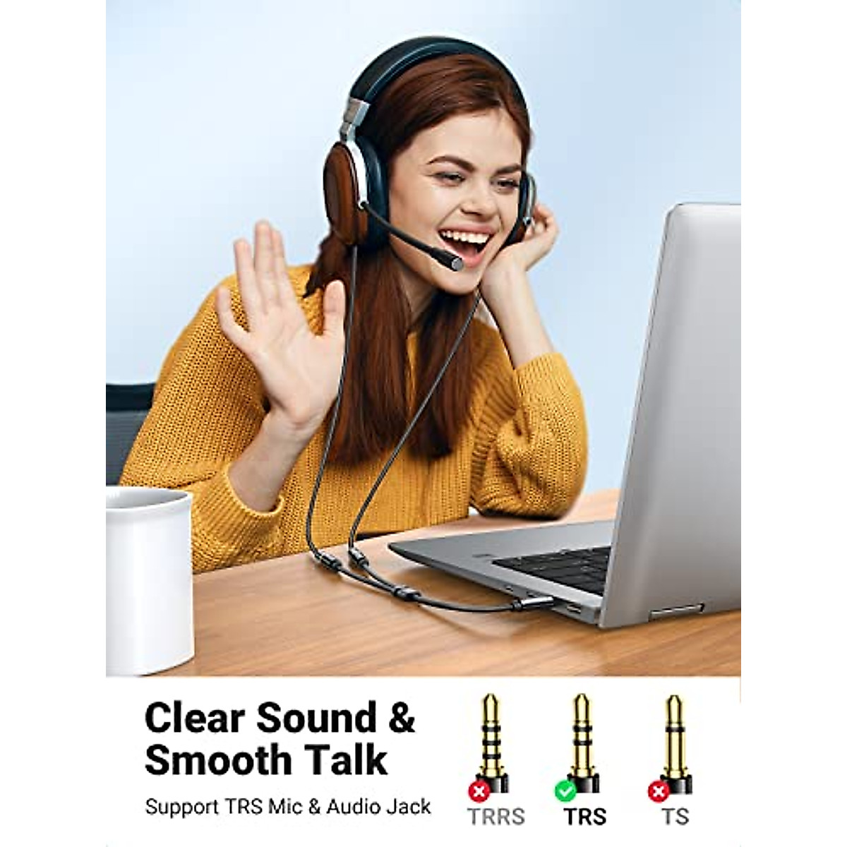 UGREEN Headphone Splitter 3.5mm 4 Pole TRRS Audio Splitter Mic Y Headset Splitter Stereo Separate Jack Compatible with PS4 Xbox Laptop Phone PC Gaming Headset Black