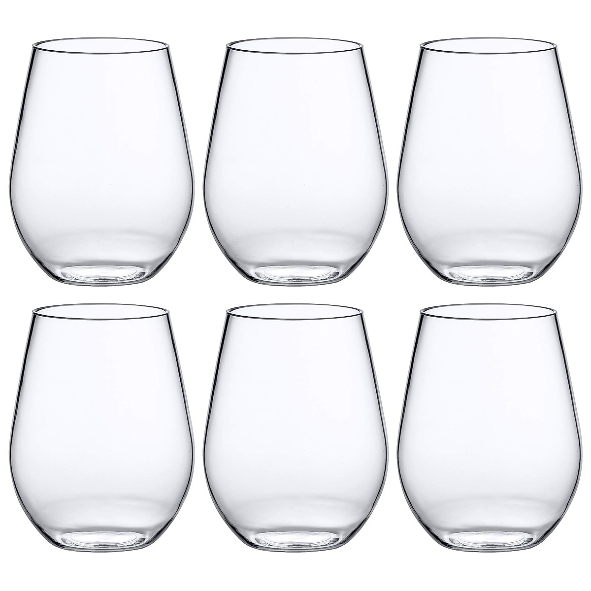 Amazing Abby - Cynthia - 20-Ounce Unbreakable Tritan Wine Glasses (Set of 6), Plastic Stemless Wine Tumblers, Reusable, BPA-Free, Dishwasher-Safe, Perfect for Poolside, Outdoors, Camping, and More