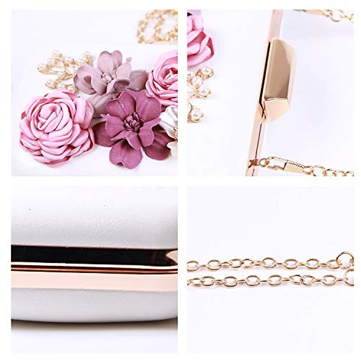 Emprier Flowers Clutch Evening Purse for Women Bride Floral Shouder Handbags Elegance Floral Beaded Wedding Tote Bags