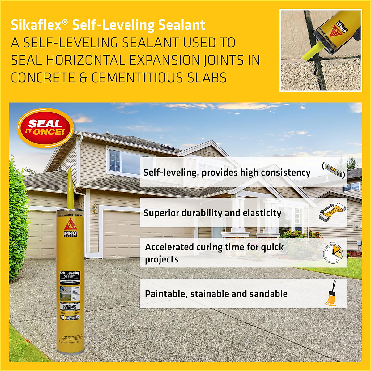 Sikaflex Self Leveling Sealant, Sandstone, Polyurethane with an Accelerated Curing Capacity for Sealing Horizontal Expansion Joints in Concrete, 29 fl. oz Cartridge